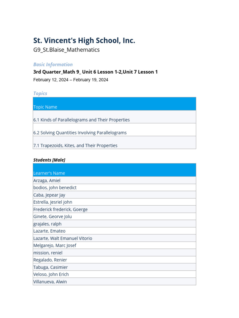 3rd Quarter - Math 9 - Unit 6 Lesson 1-2, Unit 7 Lesson 1 | PDF ...