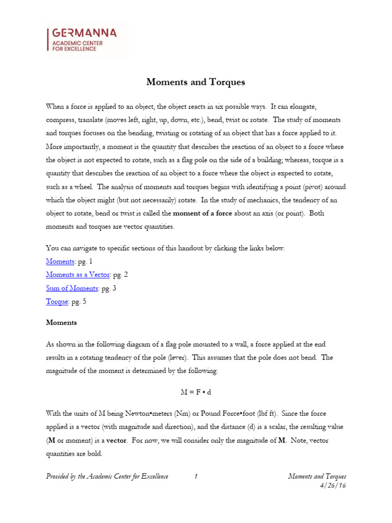 Moments and Torques | Download Free PDF | Torque | Force