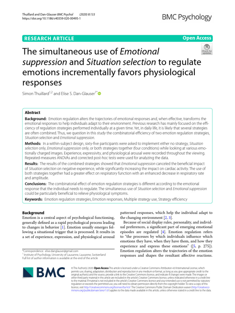 Situation Selection Vs Emotional Repression | PDF | Emotional Self ...