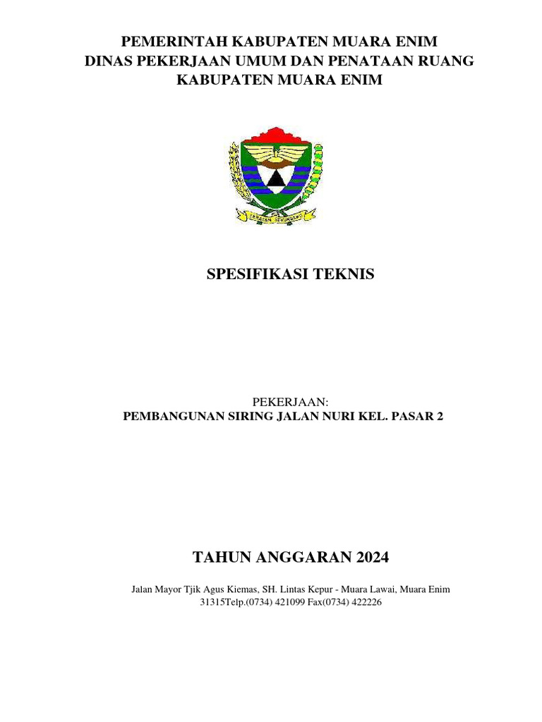 Spek Teknis Pembangunan Siring Jalan Nuri Kel. Pasar 2 | PDF