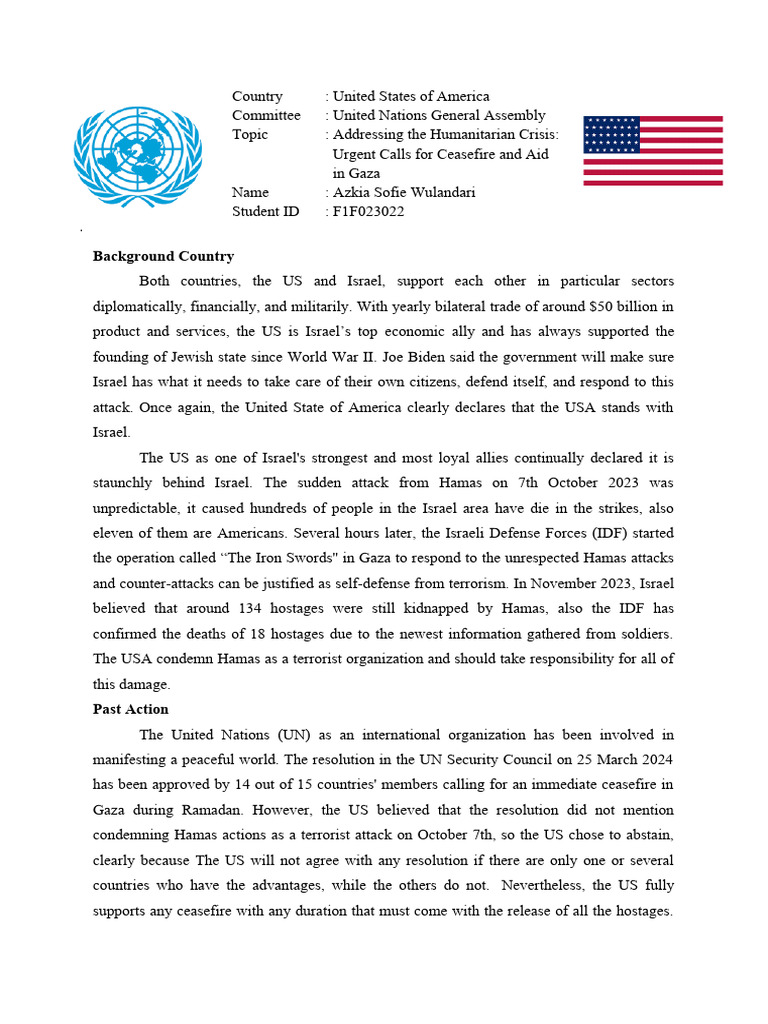 Position Paper - Azkia Sofie W. - Usa1 | PDF | Hamas | Israel