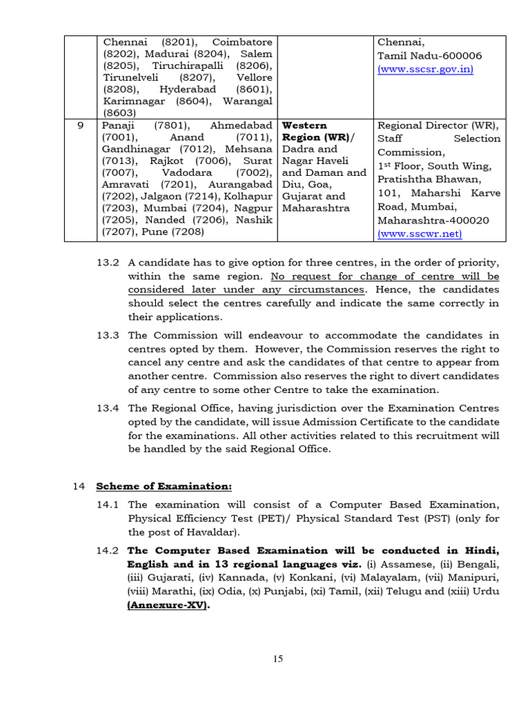 SSC Exam Centers & Guidelines | PDF | Languages Of India | Mathematics