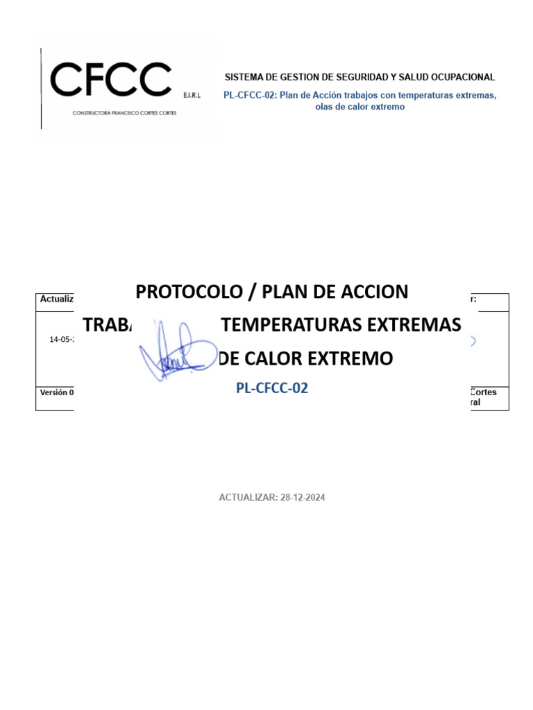 PROTOCOLO PLAN DE ACCIÓN CALOR EXTREMO OLAS DE CALOR TRABAJO EN ALTAS TEMPERATURAS | Descargar ...