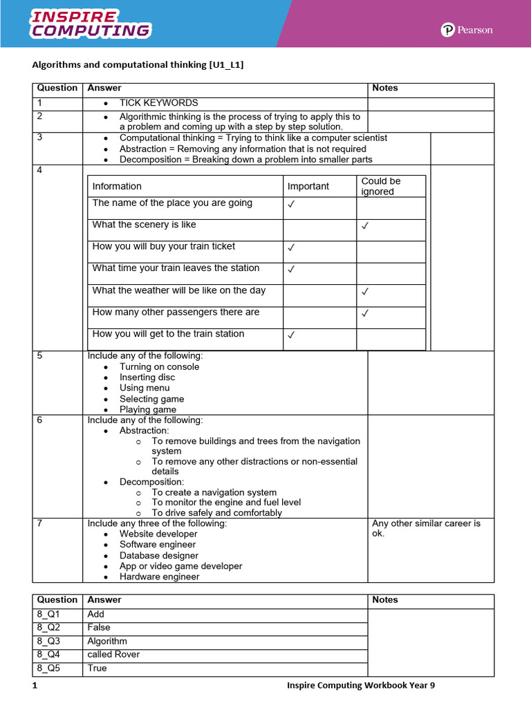 Inspire Computing-Y9-WB-answers | PDF | Algorithms | Computer Engineering