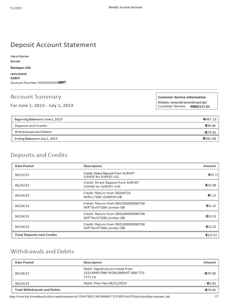 Hans-Werner Bender | PDF | Debits And Credits | Overdraft