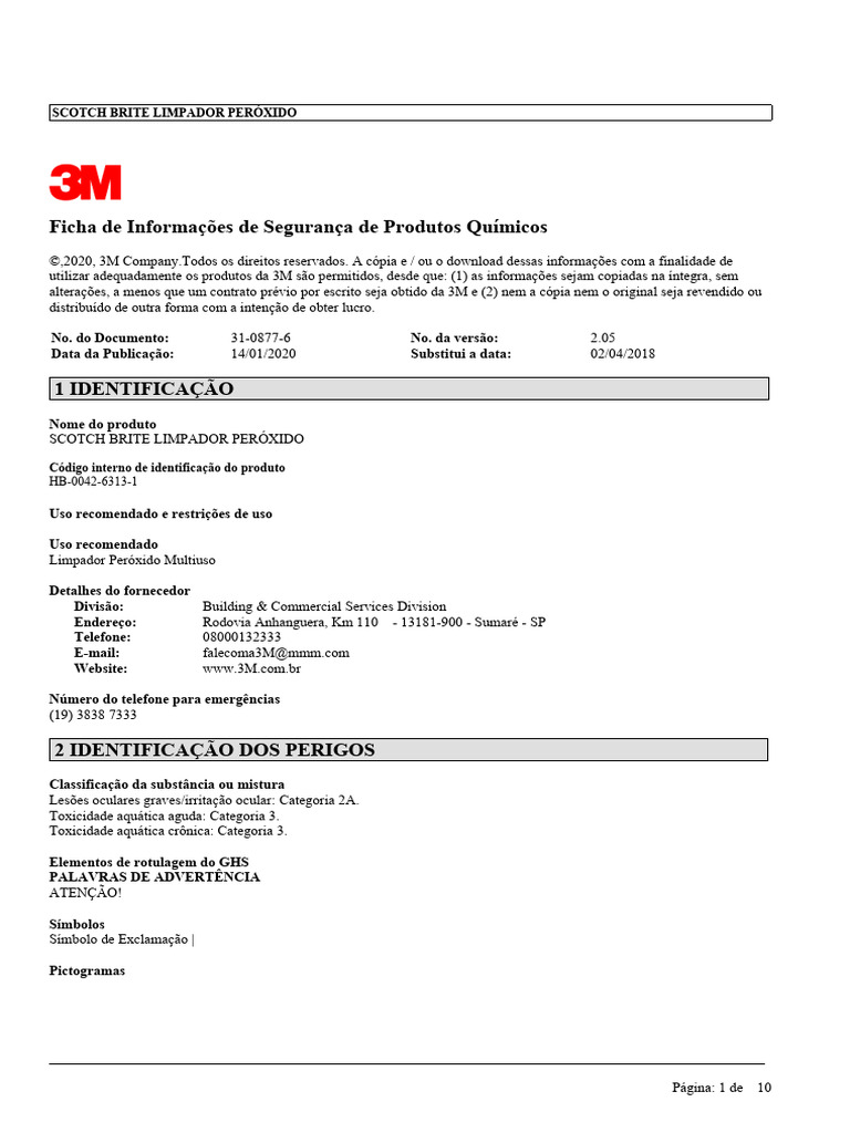 Fispq - Scotch Brite Limpador Peroxido - 3M | PDF | Desperdício | Densidade