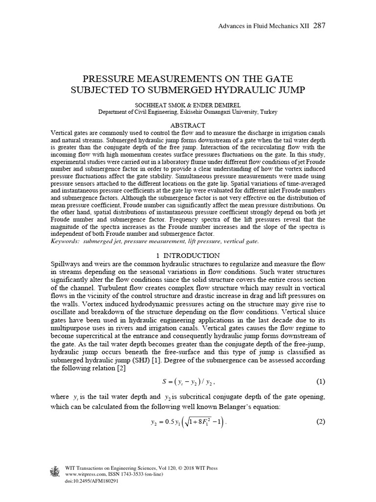 Pressure Measurements On The Gate Subjected To Submerged Hydraulic Jump | PDF | Spectral Density ...
