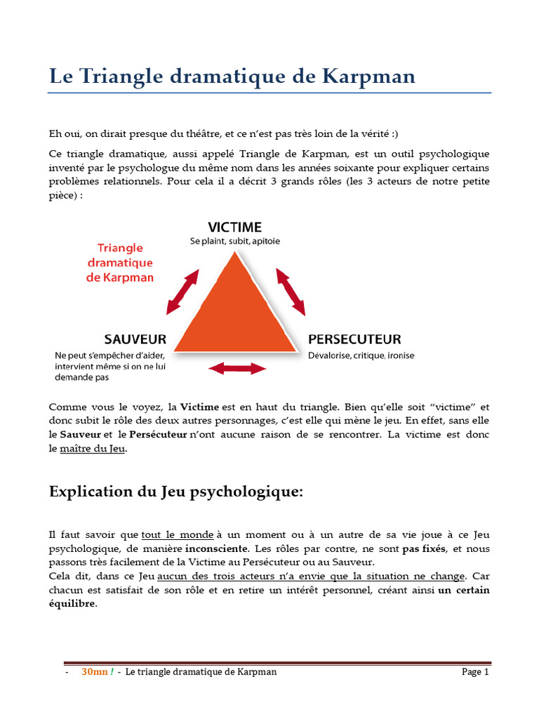 Triangle de Karpman : Comprendre les rôles | PDF | Psychologie