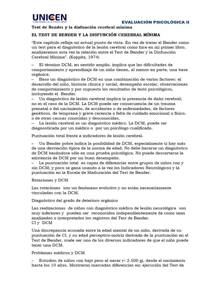 DCM en el Test de Bender: Significado y Diagnóstico | PDF | Desorden ...