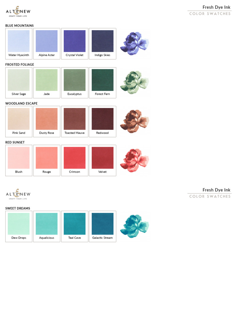 Altenew Color Swatches New Fresh Dye Ink Colored | PDF