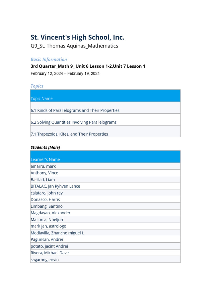 Math 9: Parallelograms & Trapezoids | PDF | Elementary Geometry ...