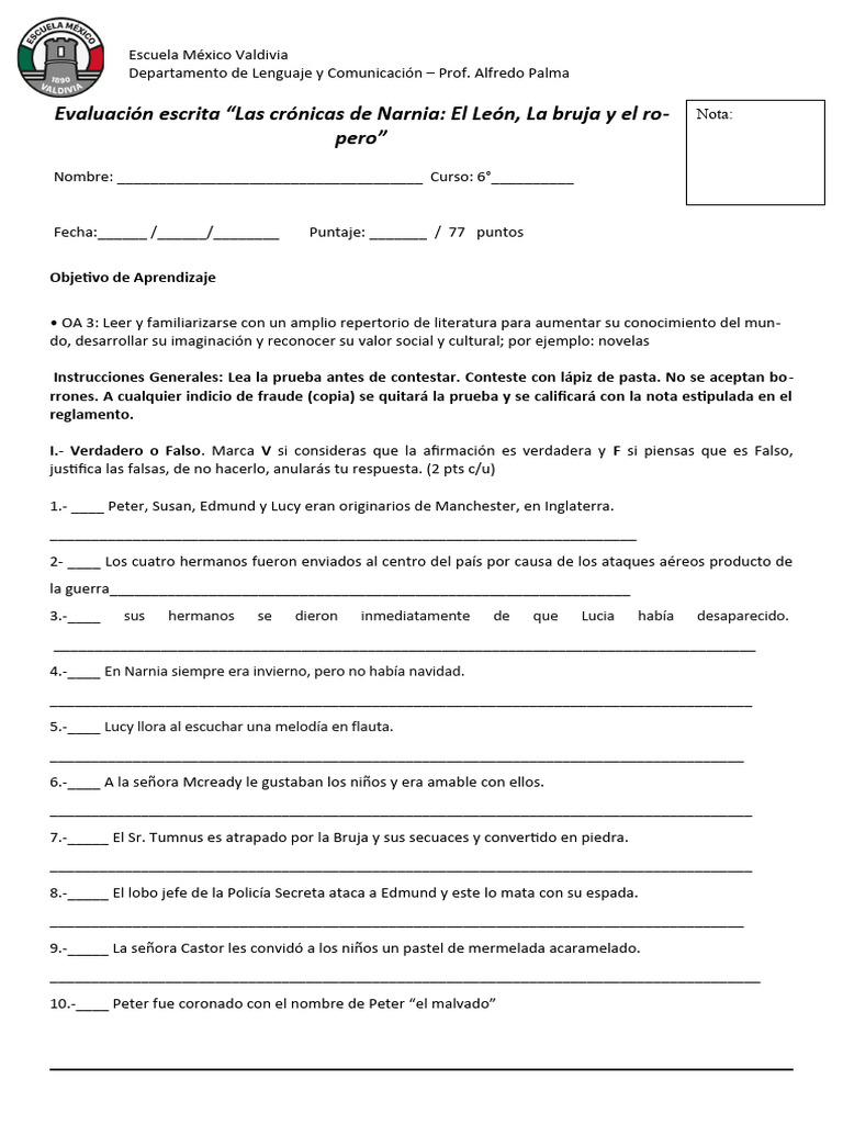 Prueba El León La Bruja y El Ropero | Descargar gratis PDF | Aslan ...