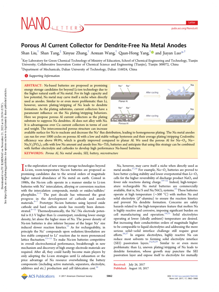 Porous Al Current Collector For Dendrite Free Na Metal Anodes | PDF ...