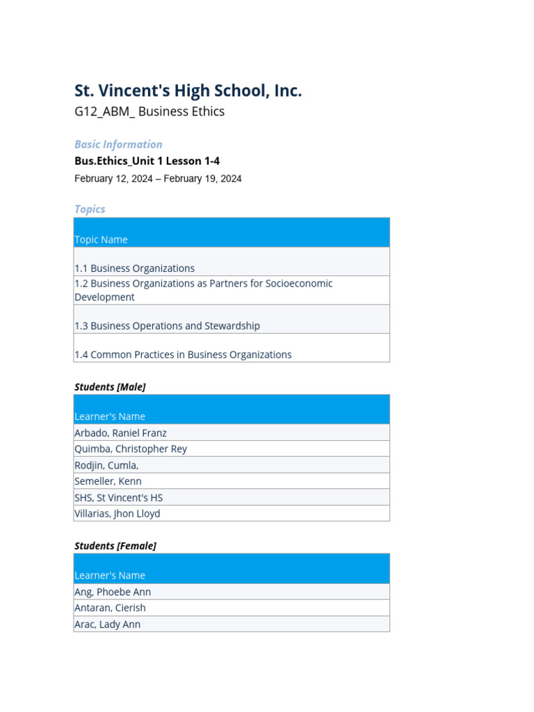 Bus.Ethics_Unit 1 Lesson 1-4 | PDF