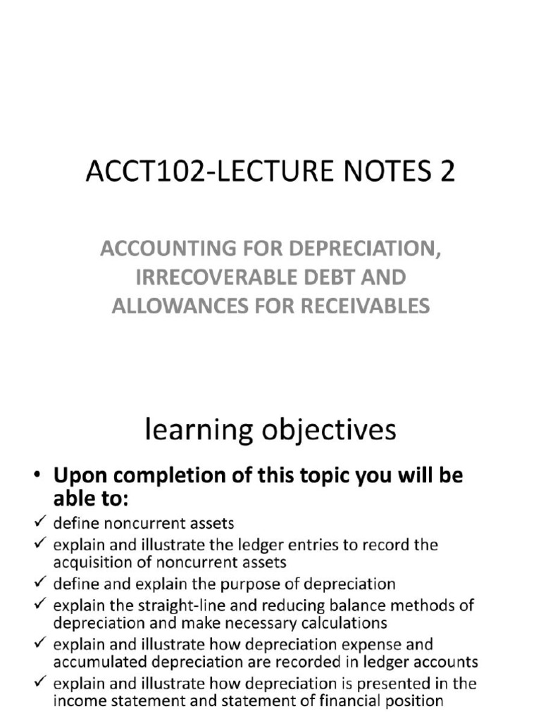 Acct 102 Lecture Notes On Depreciation And Other Provisions 071907 Pdf