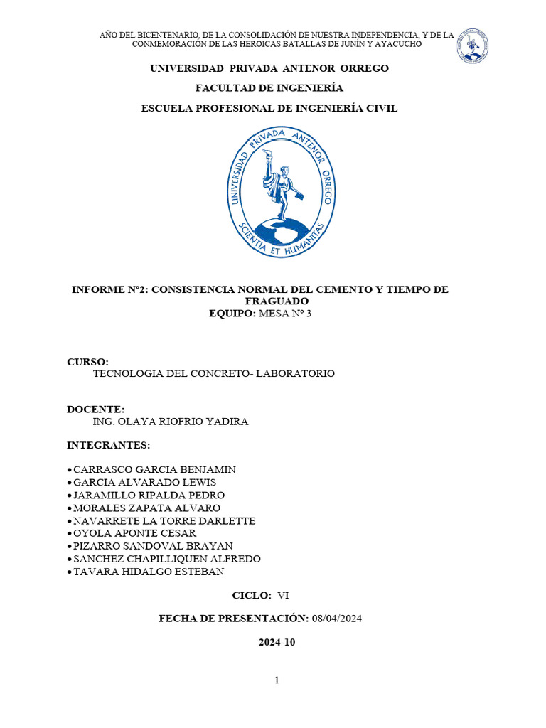 Informe 2 Tecnoco | PDF | Hormigón | Cemento