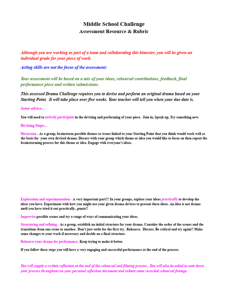 Drama Rubric & Assessment Resource | PDF | Career & Growth | Language ...