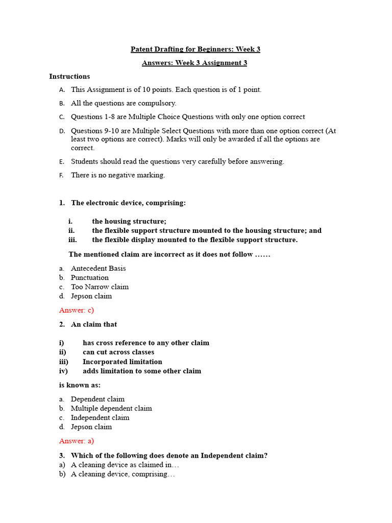 Patent Drafting Week 3 Assignment - Jan 2024 | PDF | Law | Computers