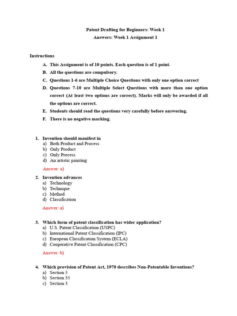 Patent Drafting Assignment NPTEL | PDF | Prior Art | Intellectual ...