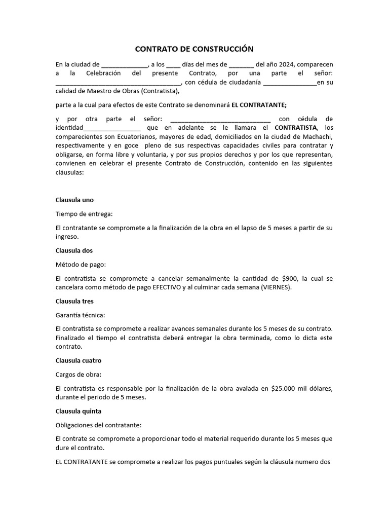 CONTRATO DE CONSTRUCCIÓN | PDF