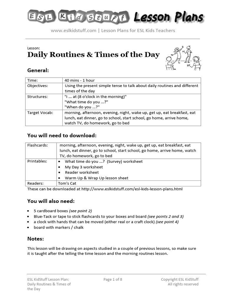 Daily Routines Lesson Plan | PDF | Lesson Plan | English As A Second Or ...