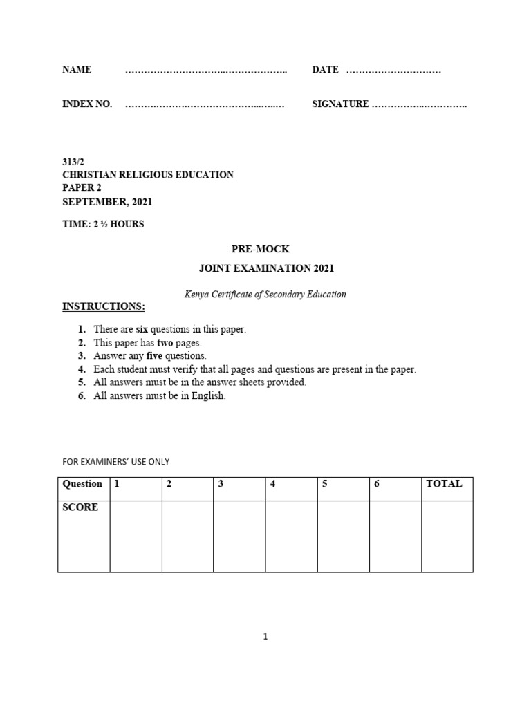 Cre Paper 2-Qp-Model 30122021 | PDF | Jesus | Baptism With The Holy Spirit