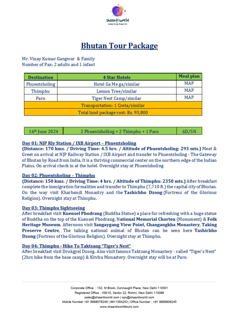 Bhutan Package Pdf Passport Identity Document