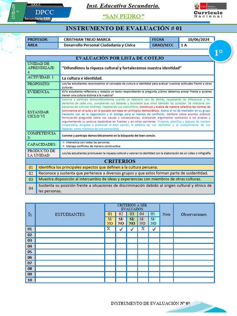 1º DPCC - LC Act.1 Uni 4 - Sem 01 | PDF | Evaluación | Psicología Social