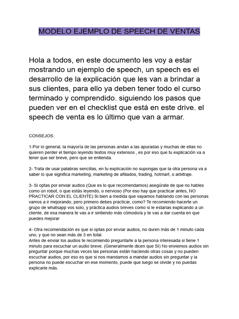 Ejemplo Speech de Ventas | PDF | Comerciante (Finanzas)