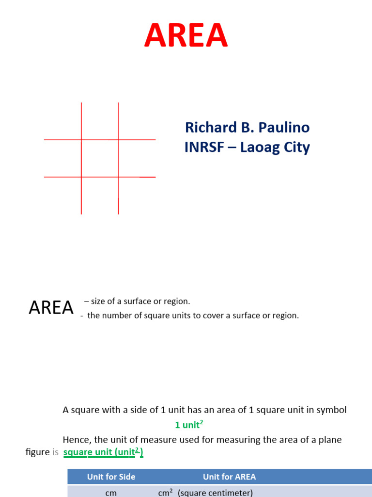 Area of Plane Figures | PDF | Area | Length