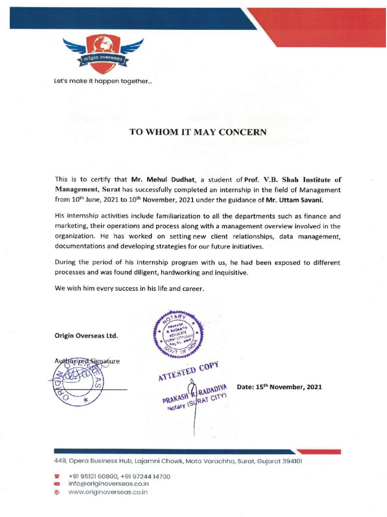 17. Internship Certificate | PDF