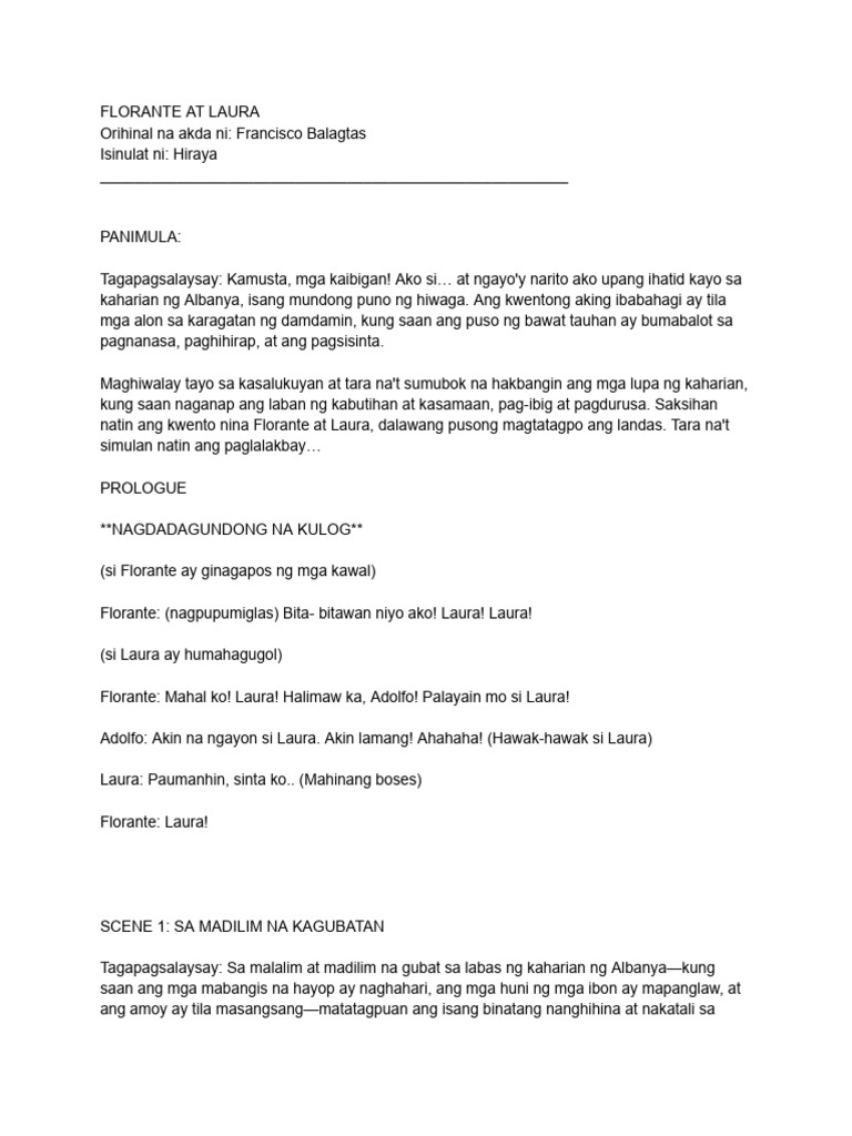 Florante at Laura Script | PDF