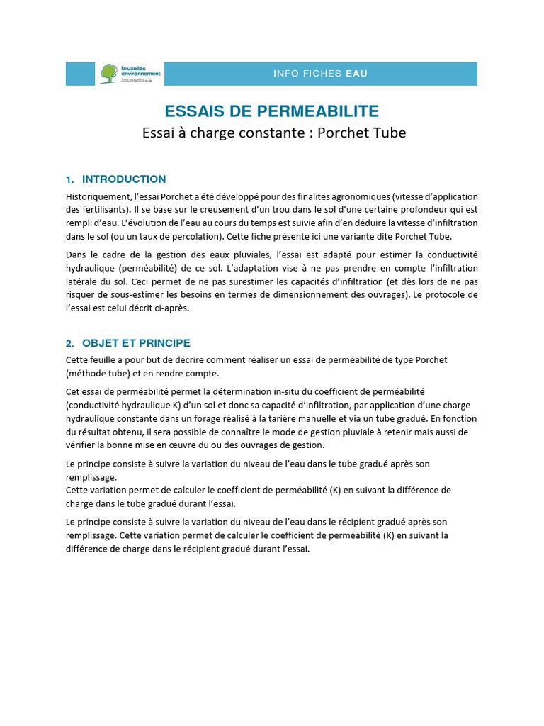 Essai de perméabilité Porchet Tube | PDF | Forage | Perméabilité (fluide)