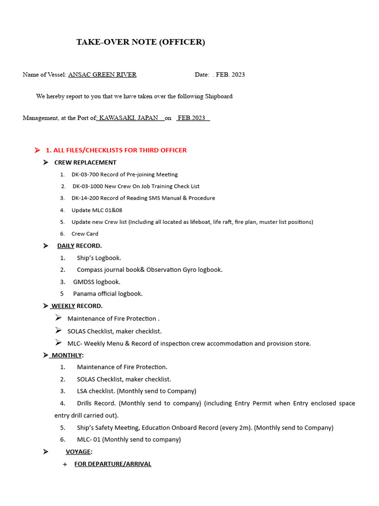 Hand-Over Take-Over Note - VU VAN GIANG | PDF | Navigation