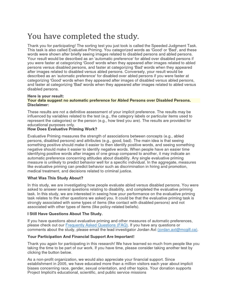 Evaluative Priming Study Results | PDF | Priming (Psychology) | Disability