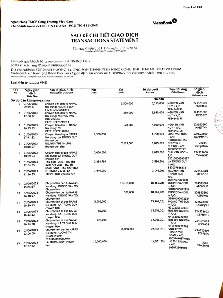 VietinBank Transaction Statement | PDF | Vietnam