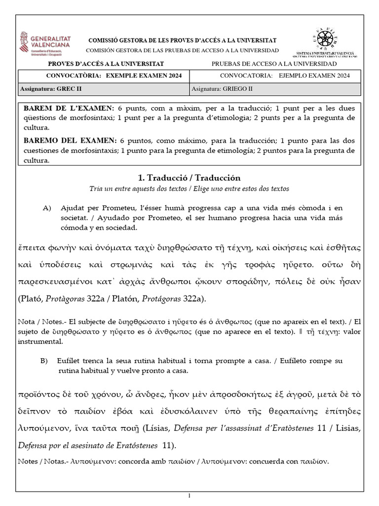 Grie Ejemplo Examen Pau 2024 | PDF | Lingüística