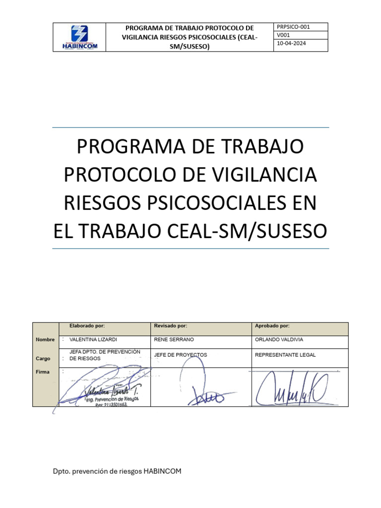 Prpsico001 - Programa Implementación Protocolo Psicosocial Ceal-Sm | PDF | Business | Evaluación