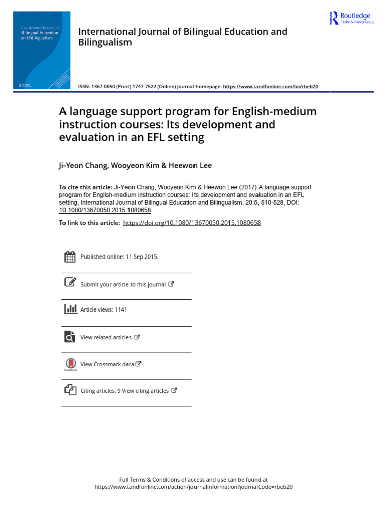 Chang, Kim, - Lee (2017) A Language Support Program For EMI | PDF | English As A Second Or ...