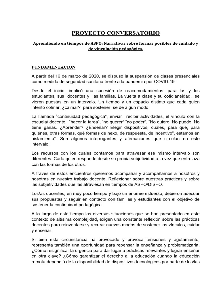 Proyecto Conversatorio | PDF | Enseñando | Maestros