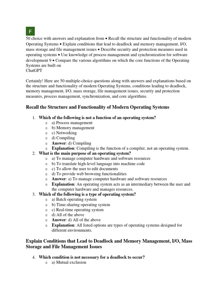 Operating Systems MCQs with Answers | PDF | Computer Network ...