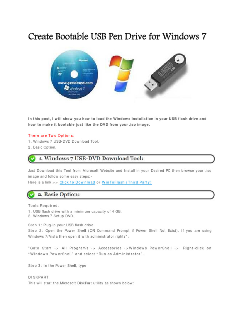 Create Bootable USB Pen Drive For Windows 7 | PDF | Booting | Usb Flash Drive
