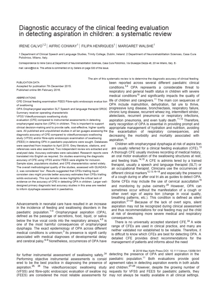 Diagnostic Accuracy of The Clinical Feeding Evaluation in | PDF ...