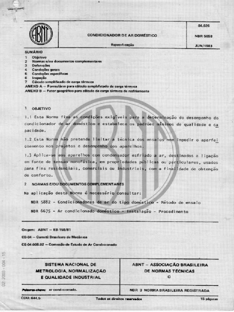 NBR 5858 Instalacacao de Ar Condicionado | PDF