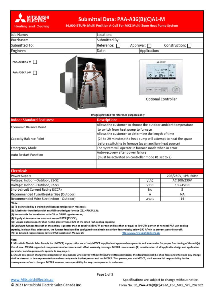 SB PAA-A36 (B) (C) A1-M For MXZ SYS 202302 | PDF | Heat Pump | Physical Quantities
