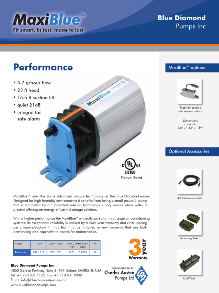 Blue Diamond x87 711 Condensate Pump 115 Technical - Specifications | PDF | Pump | Manufactured ...