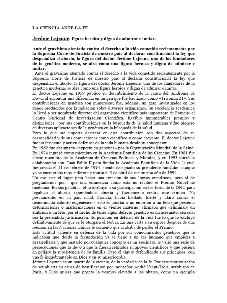 Jérôme Lejeune: Defensor de la Vida | PDF | Filosofía