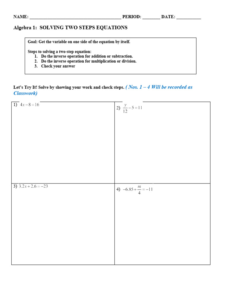 Solving Two Steps Equations | Download Free PDF | Equations | Algebra