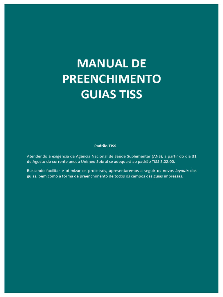 Manual de Preenchimento Guias TISS 3.02.00 Unimed Sobral | Download ...