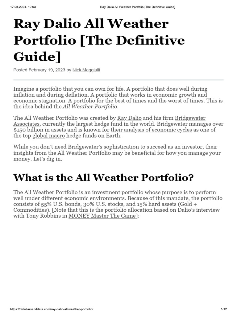 Ray Dalio All Weather Portfolio (The Definitive Guide) | PDF | Bonds ... Ray Dalio All Weather Portfolio (The Definitive Guide) | PDF | Bonds ...